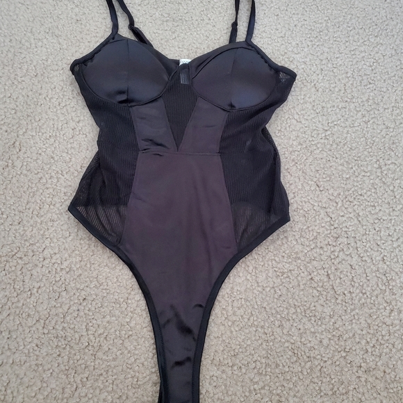 Bozzolo | Tops | Nwt Black Sexy Chic Mesh Stretch Snap Bodysuit Womens ...